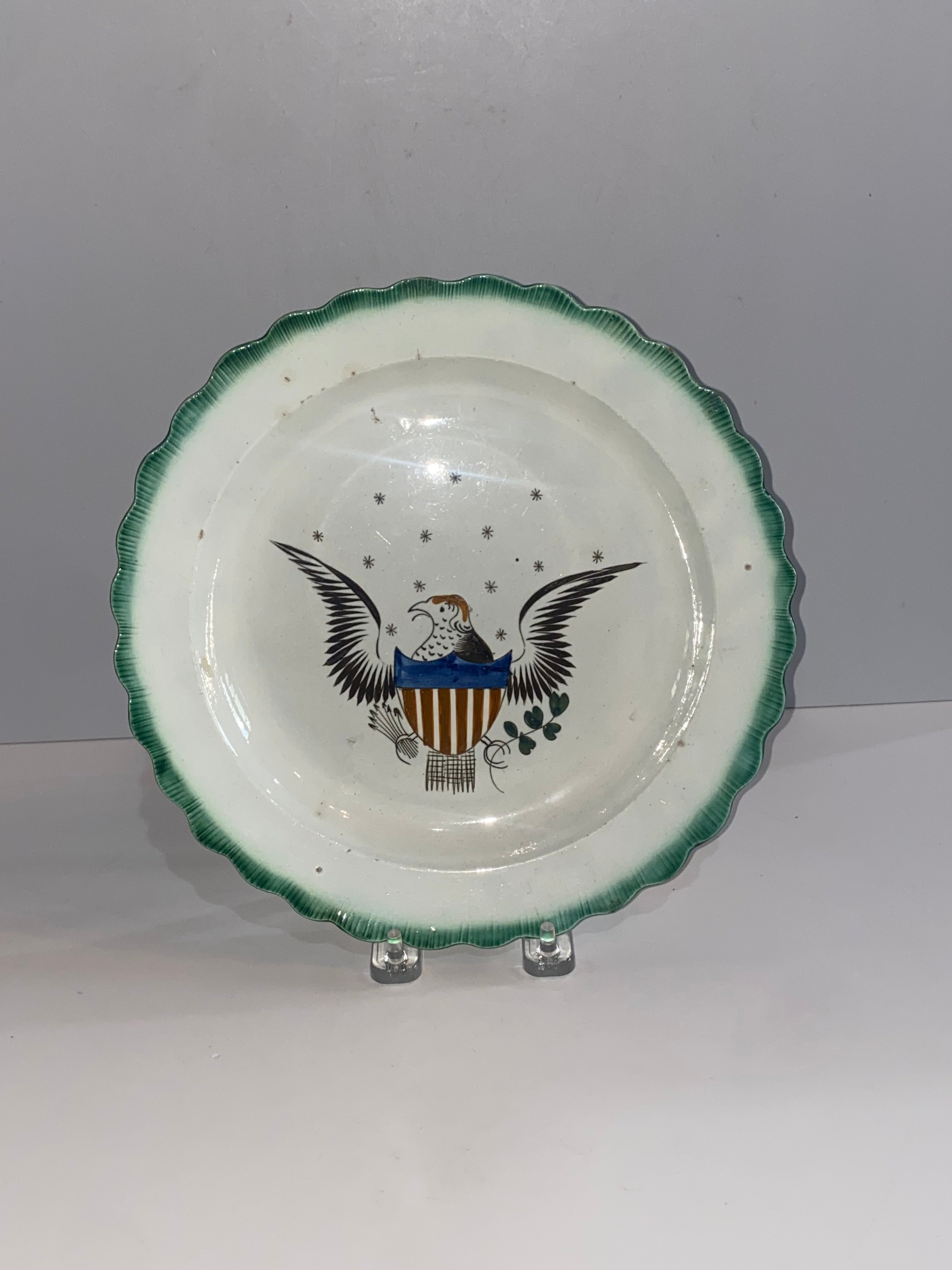 Staffordshire Pearlware Dinner Plate Green Edge Leeds Eagle and Shield ...
