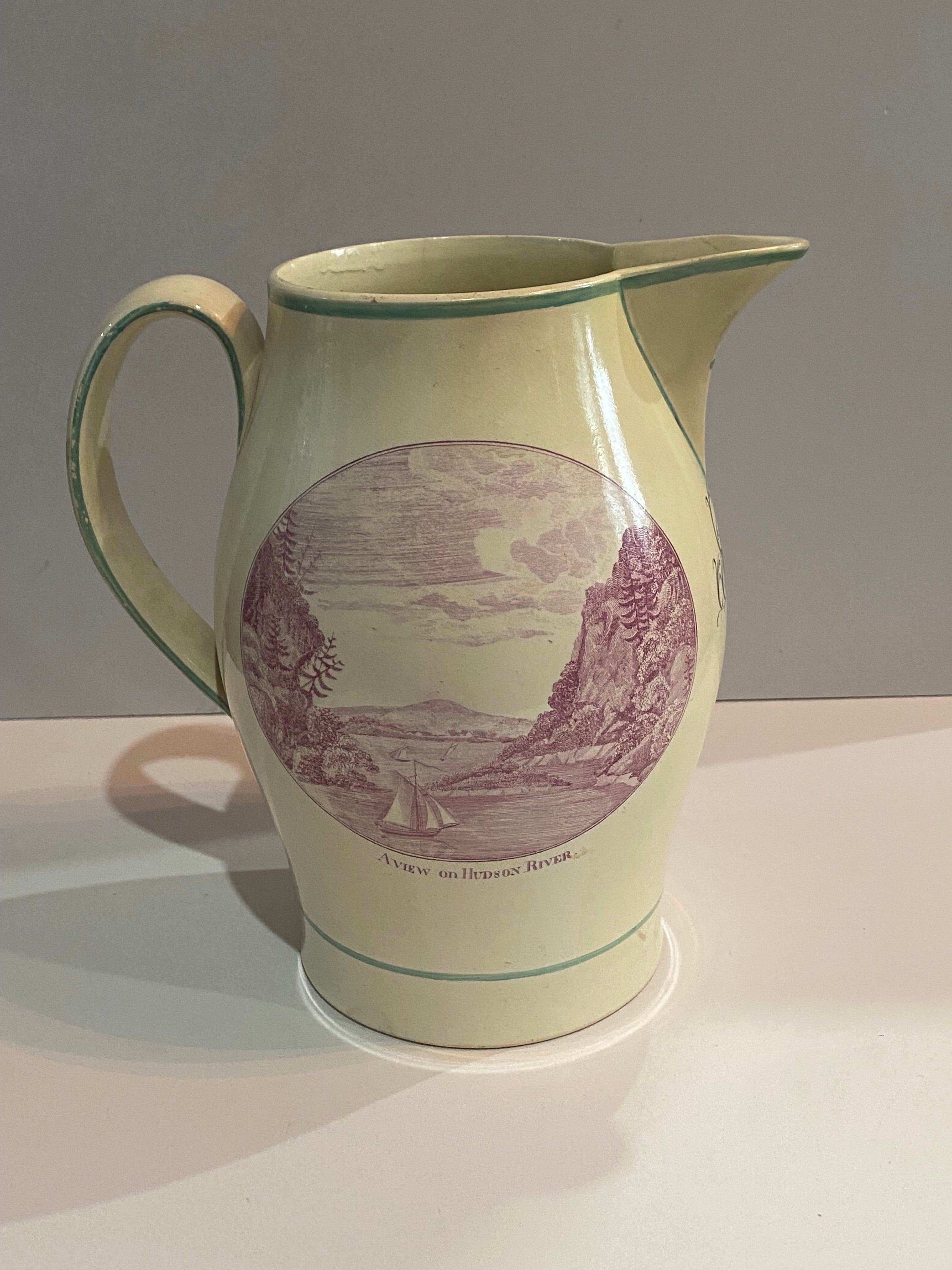 Staffordshire Creamware Liverpool Pitcher A View on The Hudson River a ...