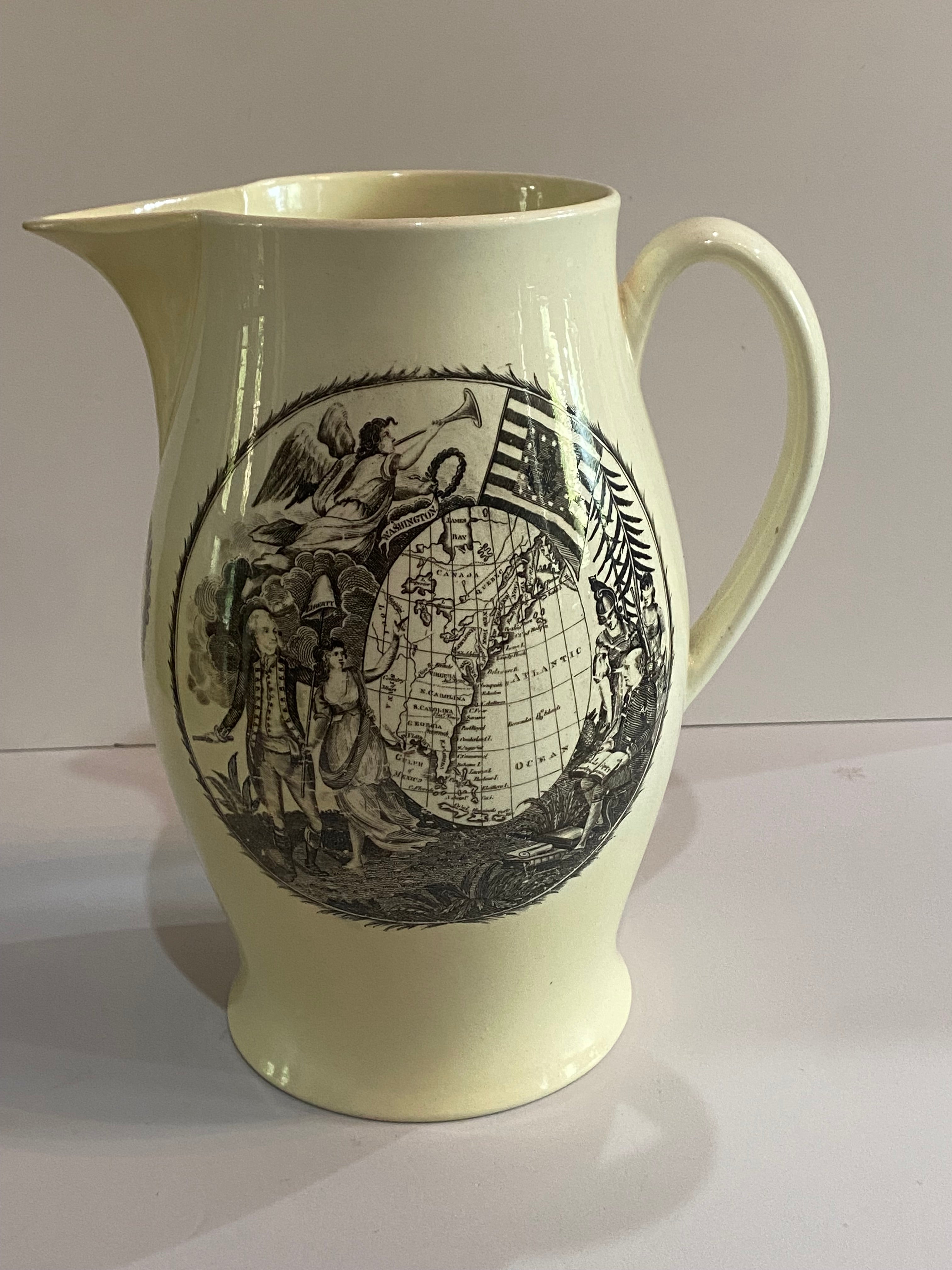 Staffordshire Creamware Liverpool Pitcher Map of East Coast Warren Poe ...
