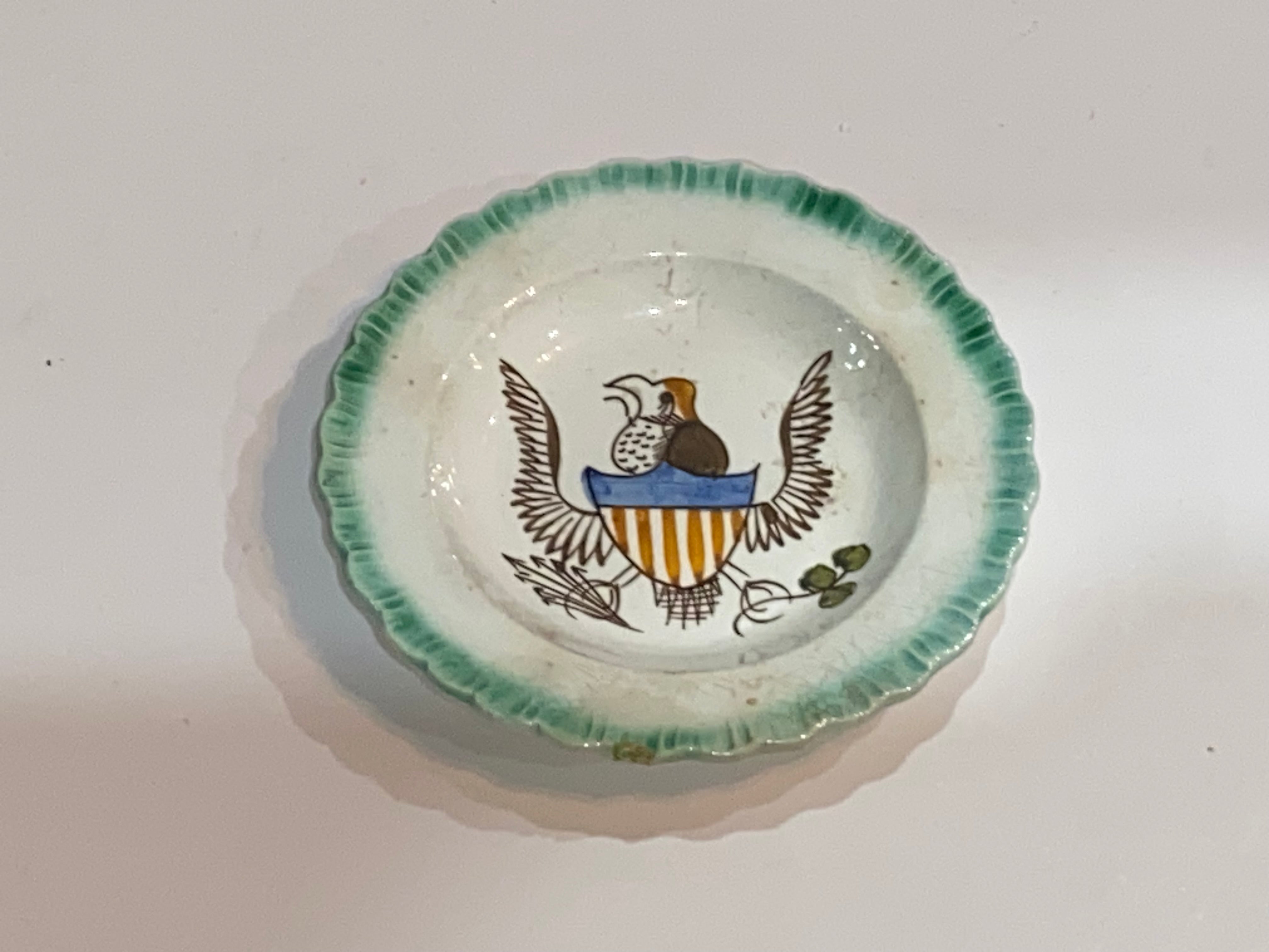 Staffordshire Pearlware Green Edge Leeds Eagle and Shield Cup Plate ...