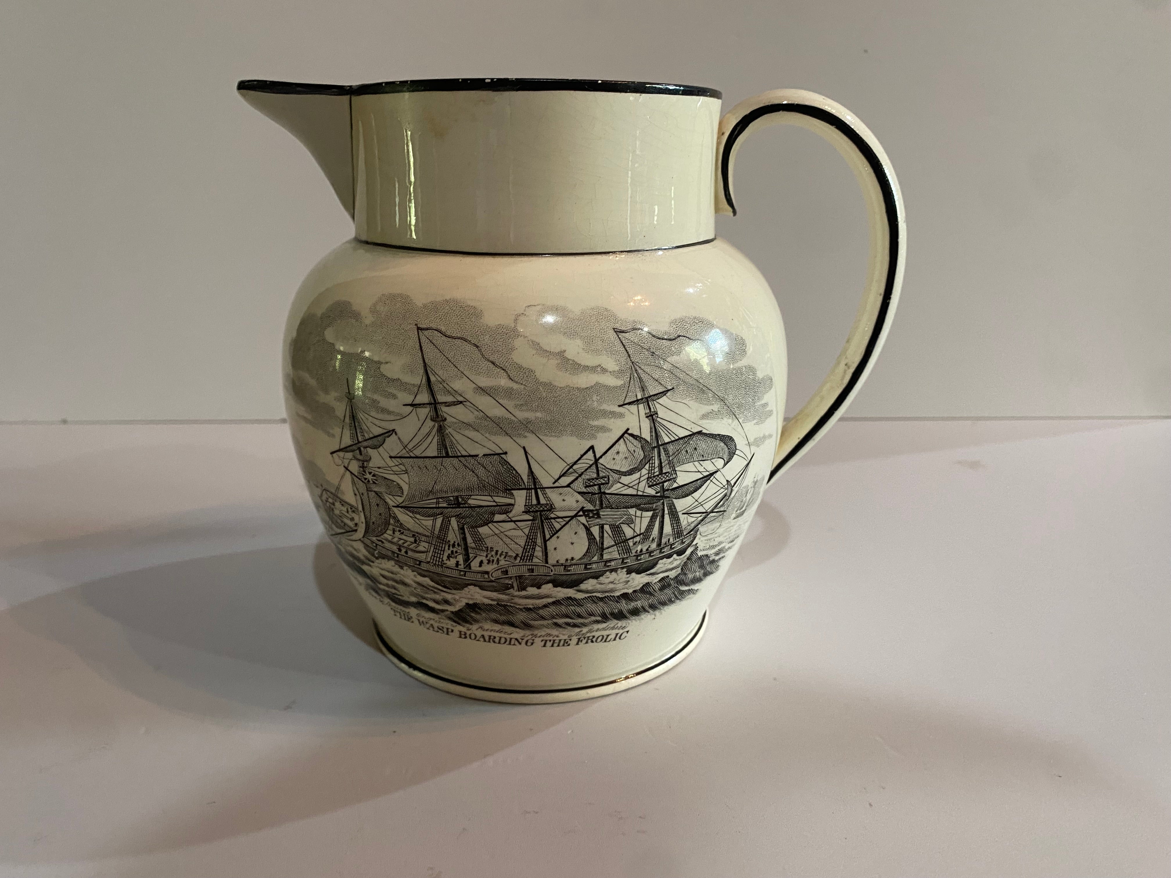 Historical Staffordshire War 1812 Pitcher Stephen Decatur Wasp Boardin ...
