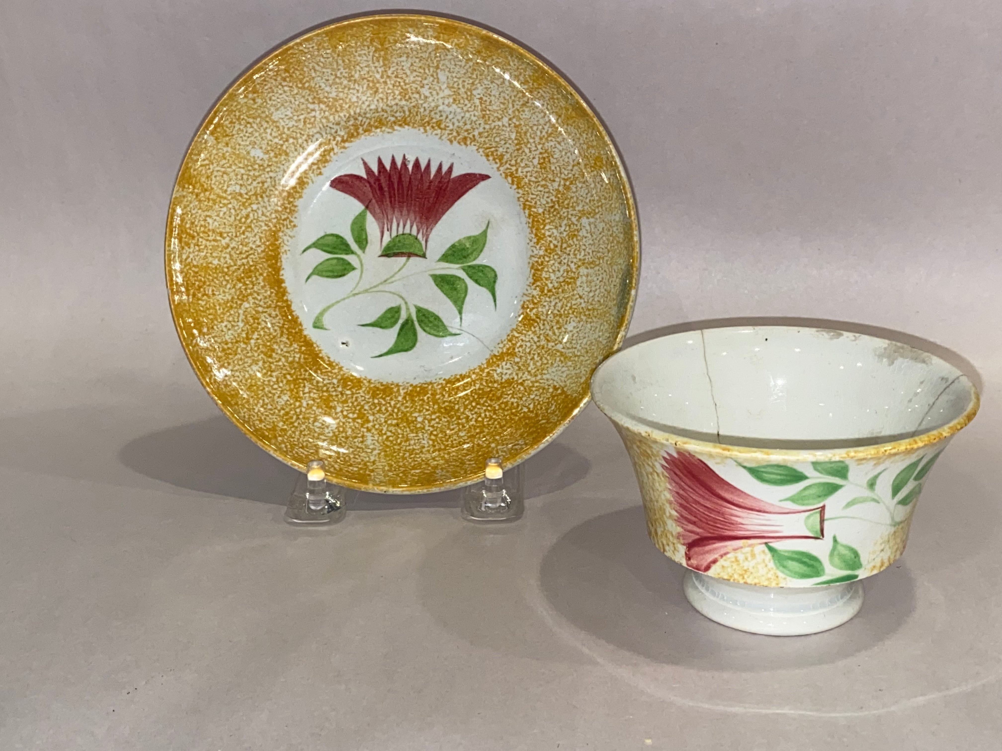 Staffordshire Yellow Spatterware Cup And Saucer Thistle Pattern Ca. 18 ...
